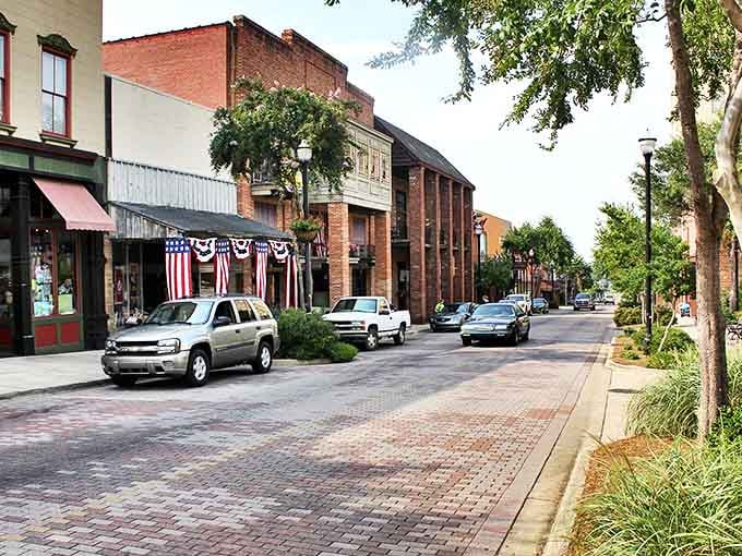 American flags adorn Washington Street's shops, where patriotism and preservation create a downtown Norman Rockwell would have loved painting.