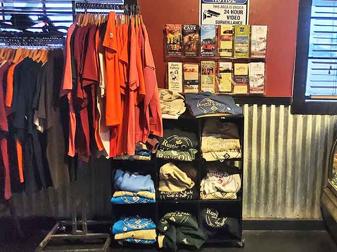 The merchandise corner lets you take home a souvenir that lasts longer than leftovers&mdash;though both are excellent reminders of your Rustic Oak experience.