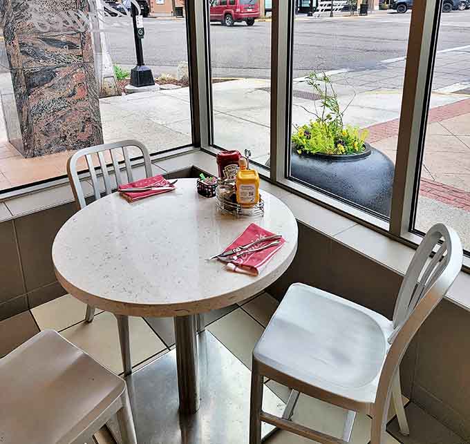 Corner tables bathed in natural light make the perfect spot for people-watching while contemplating your next menu conquest.