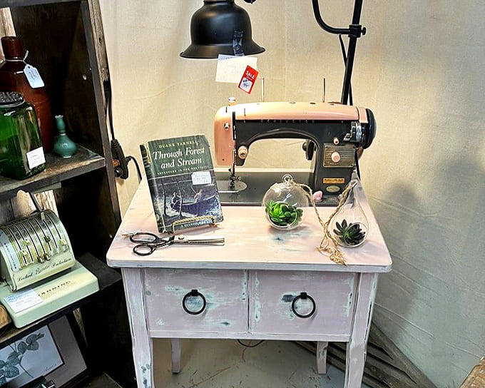 This isn't just a sewing machine—it's generations of handmade history. Grandma would approve of this perfectly staged vignette.