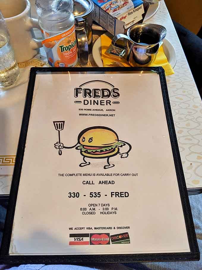 The menu that launched a thousand cravings &ndash; Fred's iconic cartoon burger mascot has been tempting Akronites for generations.