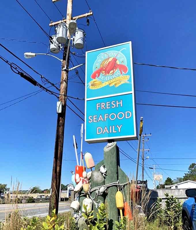 The roadside sign promising "Fresh Seafood Daily" &ndash; words that carry more weight in Rhode Island than most wedding vows.