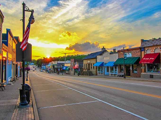 Cambridge's historic downtown glows golden at sunset, transforming an ordinary street into something magical.