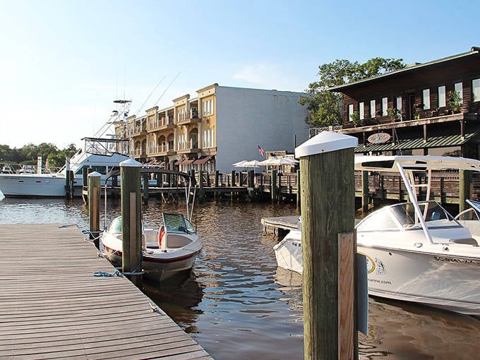Georgetown's harbor with its wooden docks and boats creates the perfect setting for a chance meeting between future lovers.