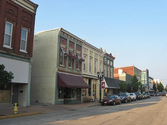 Huntingburg's quaint downtown district features colorful storefronts and tree-lined streets that invite visitors to explore local shops leisurely.