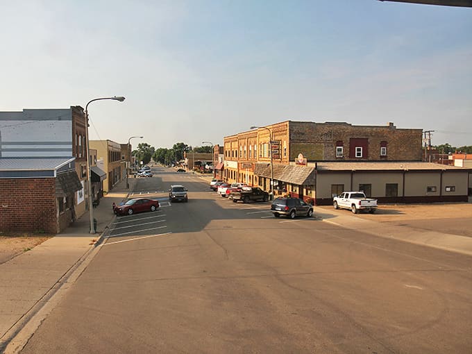 Historic brick buildings line the main street of Rugby, offering affordable retail spaces and unhurried shopping experiences.