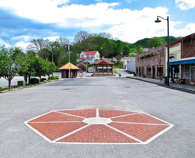 This brick medallion marks the heart of a mountain town where community pride meets perfectly with natural beauty.