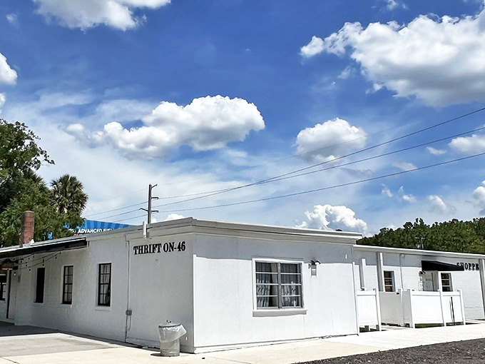 Thrift on 46's simple white building holds more treasures than a pirate's chest – X marks the bargain spot!