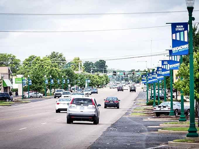 West Memphis's busy Main Street features attractive landscaping and infrastructure while maintaining housing costs 36% below national averages.