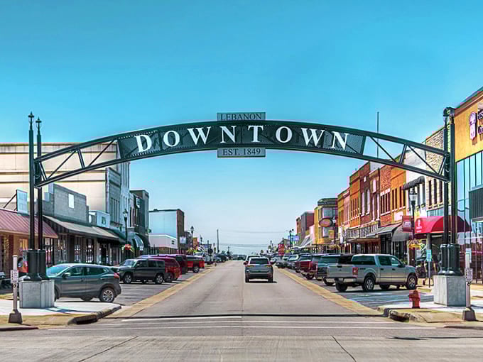 The welcoming "DOWNTOWN" arch in Lebanon invites you into a world where small-town affordability meets big-time charm.