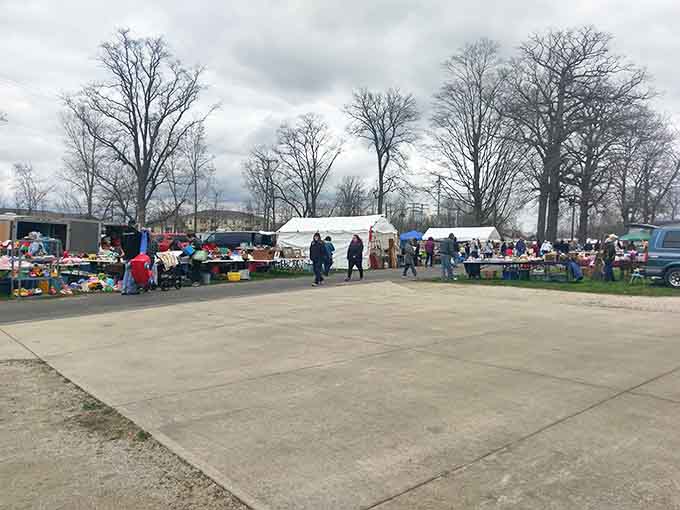 The outdoor setup at Tiffin Flea Market proves that sometimes the best shopping happens under open skies.