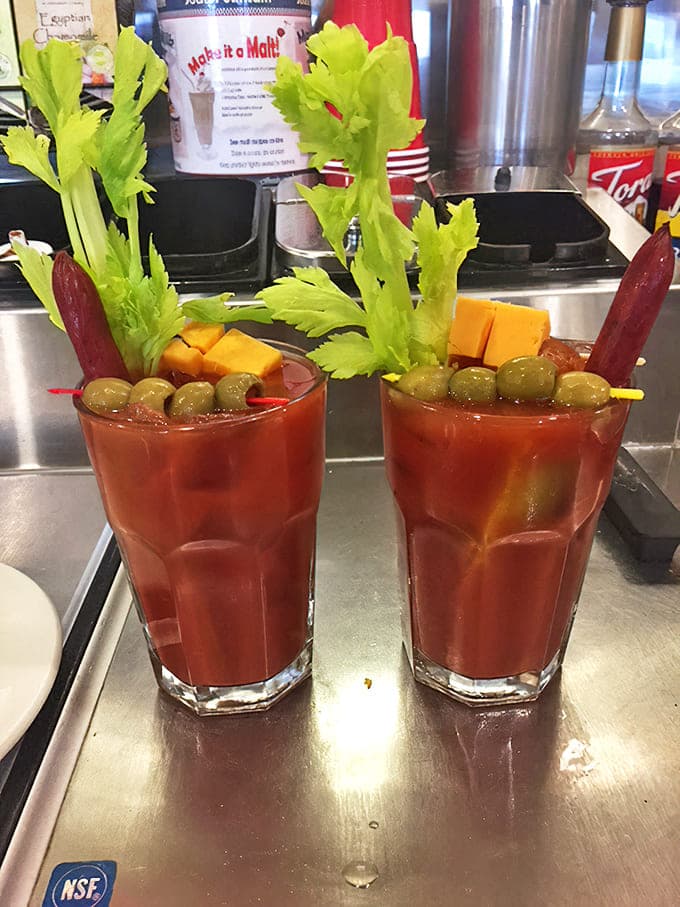 Bloody Marys garnished like small salad bars &ndash; because drinking your vegetables is perfectly acceptable before noon in Wisconsin.