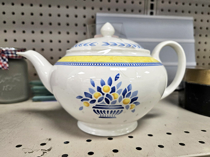 Tea time elegance! This delicate blue and white teapot waits to preside over your next afternoon gathering of friends or quiet morning ritual.