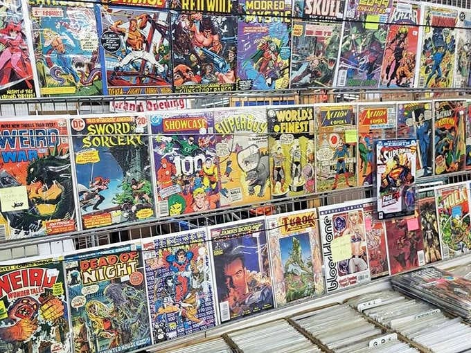 Comic book heroes frozen in mid-adventure, their vintage covers promising escape for a fraction of what you'd pay at collector shops.