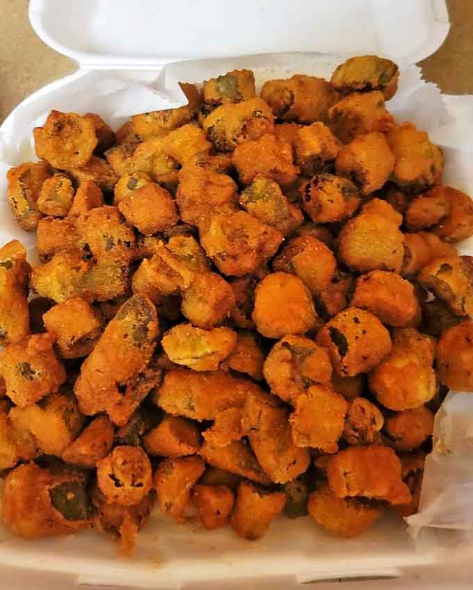 Fried okra that could convert even the most stubborn vegetable skeptic. Crispy, golden nuggets of Southern comfort that disappear too quickly.