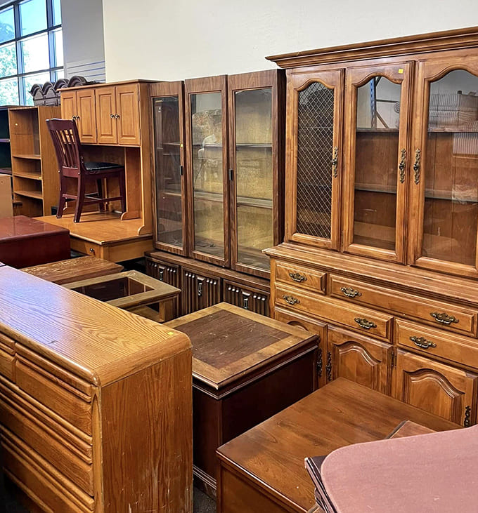 Solid wood furniture that puts today's particle board to shame. These cabinets have weathered decades and stand ready for many more in your dining room.