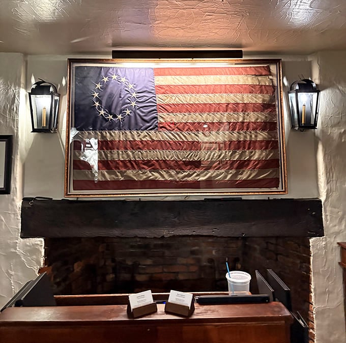 America's earliest Instagram backdrop. This historic flag and fireplace combination has witnessed more toasts than we've had presidents.