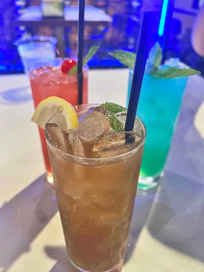 The holy trinity of colorful cocktails. Like a liquid rainbow designed to wash down spicy seafood with style and just enough sweetness.