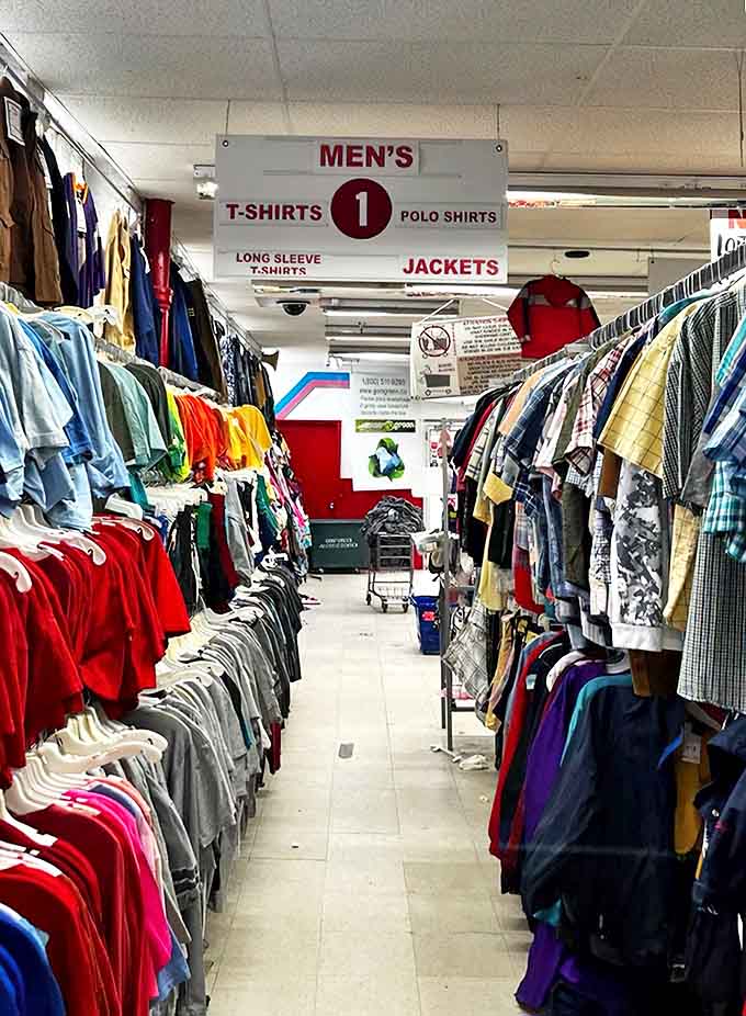 Men's clothing nirvana &ndash; where vintage band tees and office-appropriate button-downs coexist in budget-friendly harmony.
