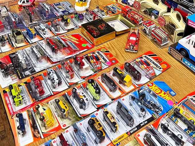 Miniature car heaven for collectors young and old&mdash;Hot Wheels and Matchbox memories lined up like a tiny automotive showroom.