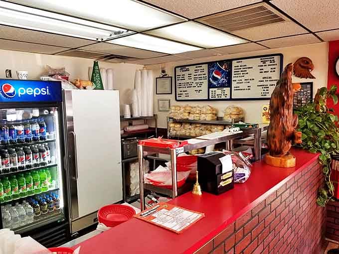 The ordering counter&mdash;where dreams come true and decisions matter. Notice the stacks of bread waiting for their barbecue destiny.