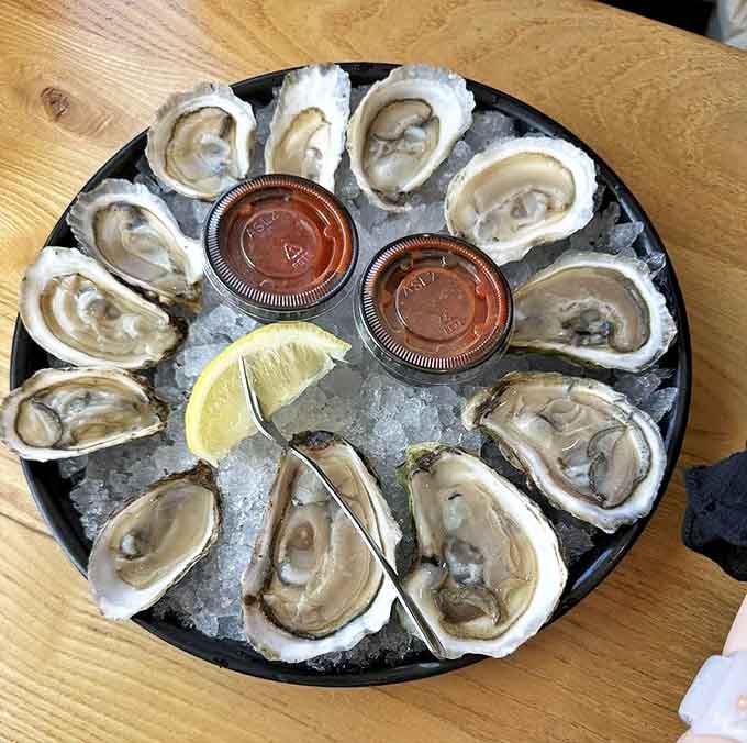 A dozen oysters arranged like a clock&mdash;marking the time you realized what truly fresh seafood tastes like.