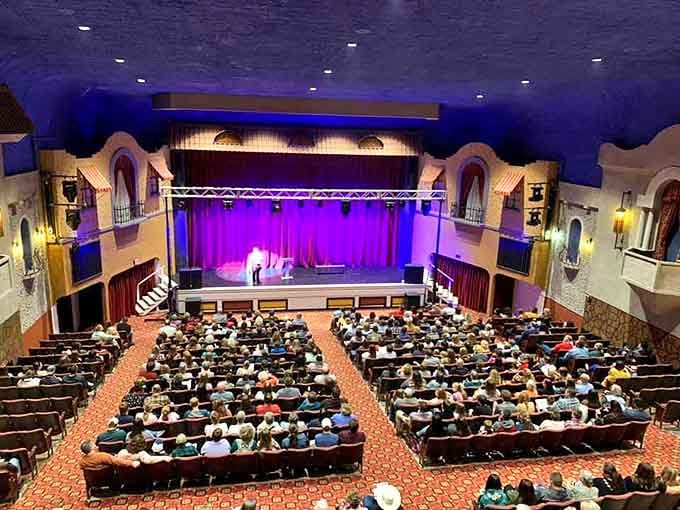 The Plaza Theatre's stunning interior transports audiences to a more glamorous era, where entertainment wasn't just watched but experienced communally.