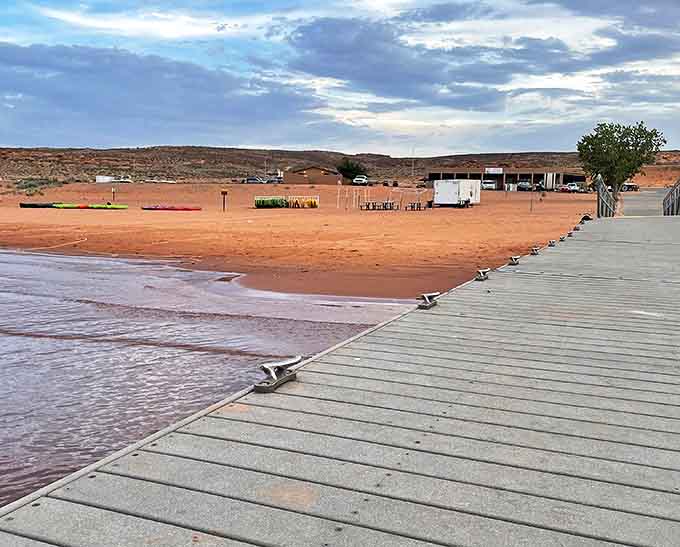 The beach boardwalk: where desert dust meets refreshing waves in a most unexpected romance.