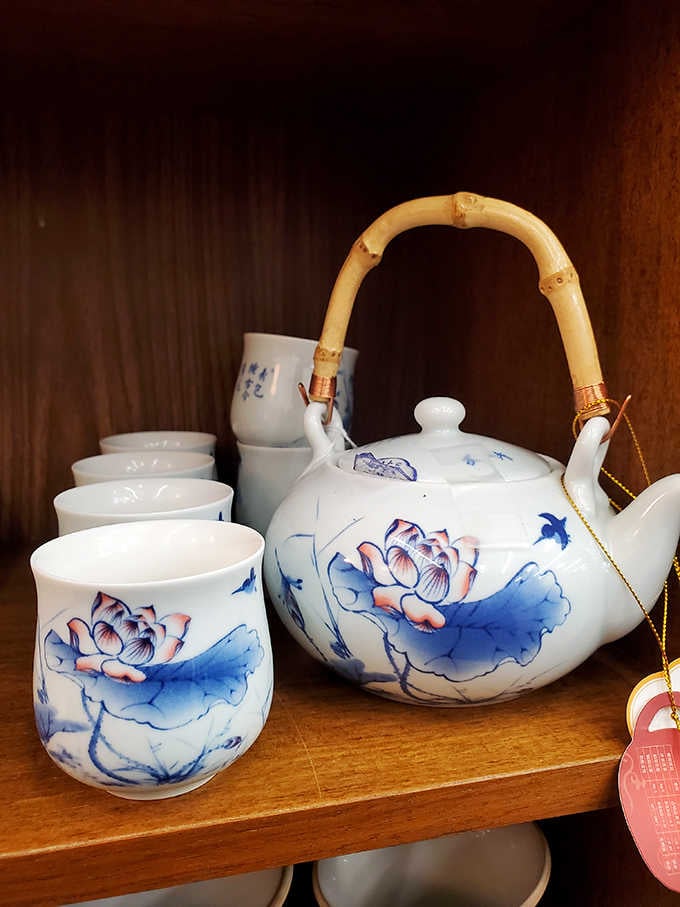 Delicate blue and white lotus blossoms transform this tea set from mere porcelain into a meditation on tranquility and good taste.