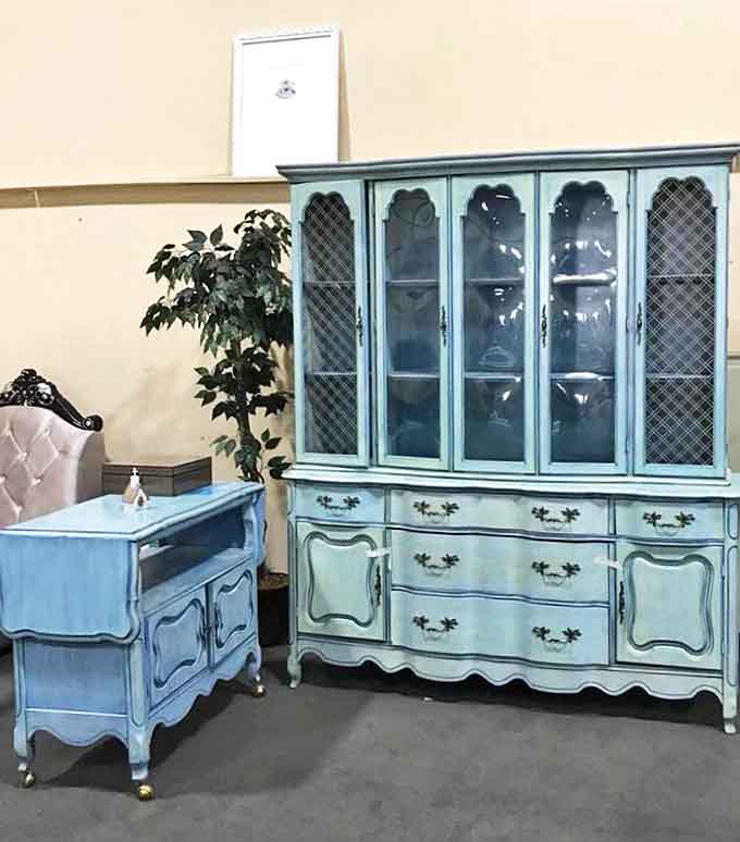 This dreamy blue hutch has "coastal grandmother aesthetic" written all over it &ndash; proof that secondhand can look first-class with a little paint.