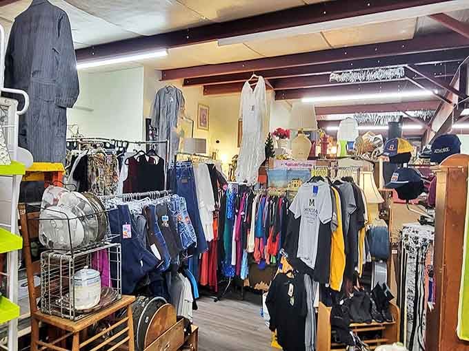 The clothing section offers everything from vintage tees to formal wear, each piece with its own mysterious backstory.
