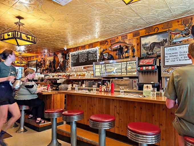 The counter is where the magic happens. Red vinyl stools have supported generations of Bozeman residents waiting for their morning fix.