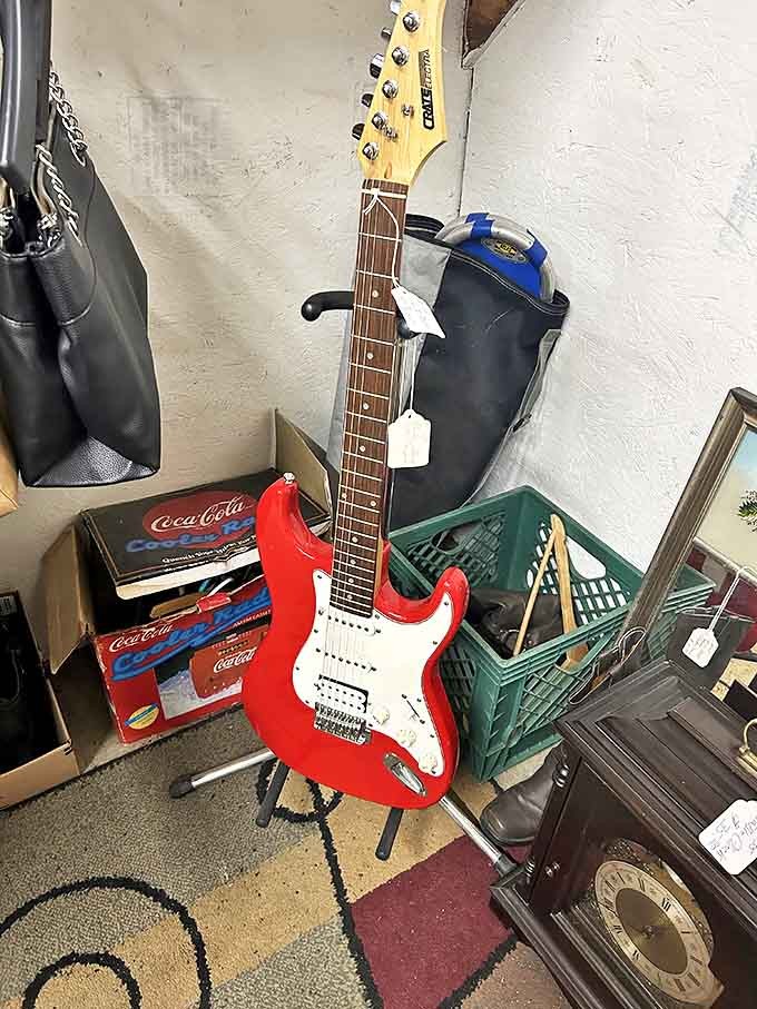 This red Stratocaster isn't just an instrument&mdash;it's someone's abandoned rock star dreams waiting for a second chance at stardom.