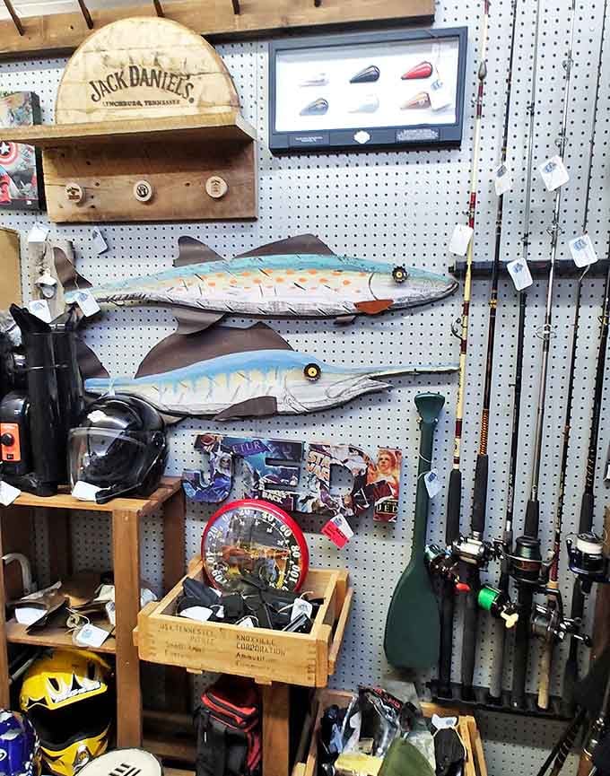 Jack Daniel's memorabilia meets fishing decor &ndash; a man cave starter kit that practically comes with its own Tim Allen grunt.