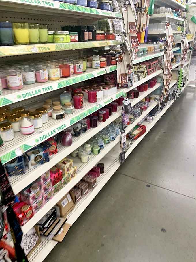 The candle section offers affordable ambiance in every scent imaginable – from "Summer Breeze" to "I Can't Believe This Only Cost $1.25."