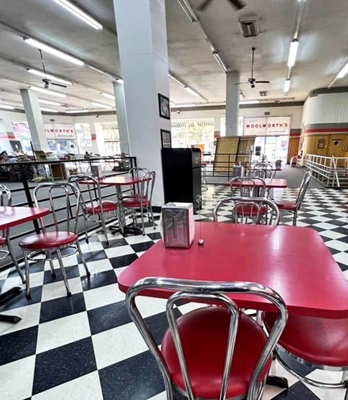 The spacious dining area proves that social distancing was actually possible before it became mandatory—those tables perfectly spaced for private conversations.