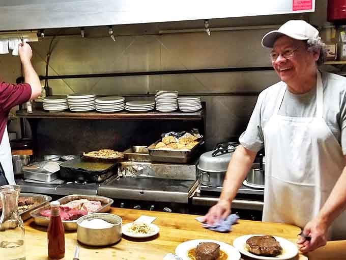Where the magic happens &ndash; skilled hands preparing steaks the same way they have for decades, with techniques passed down through generations.