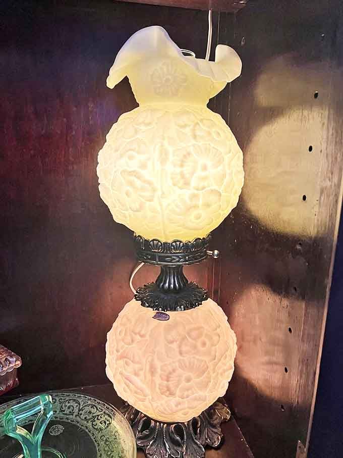 This glowing antique lamp isn't just illumination&mdash;it's the warm ambiance of a bygone era waiting to transform your living room.