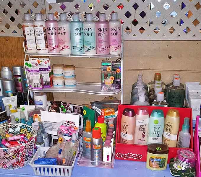 Beauty products arranged with more care than a museum exhibit, offering second chances at first impressions for bargain-hunting glamour seekers.