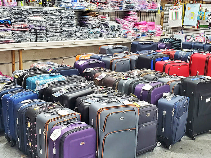 Luggage battalion standing at attention, ready for adventures far beyond Nevada. These suitcases have stories to tell before they've even left the building.