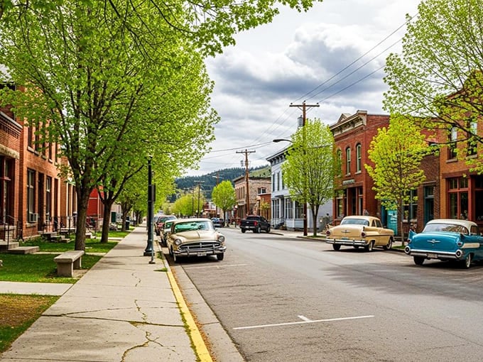 Spring brings an explosion of green to Wallace's tree-lined streets. Vintage cars complete the time-capsule feel of this perfectly preserved neighborhood.