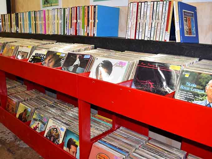 Vinyl records in their natural habitat&mdash;where audiophiles can spend hours debating the merits of original pressings while humming forgotten B-sides.