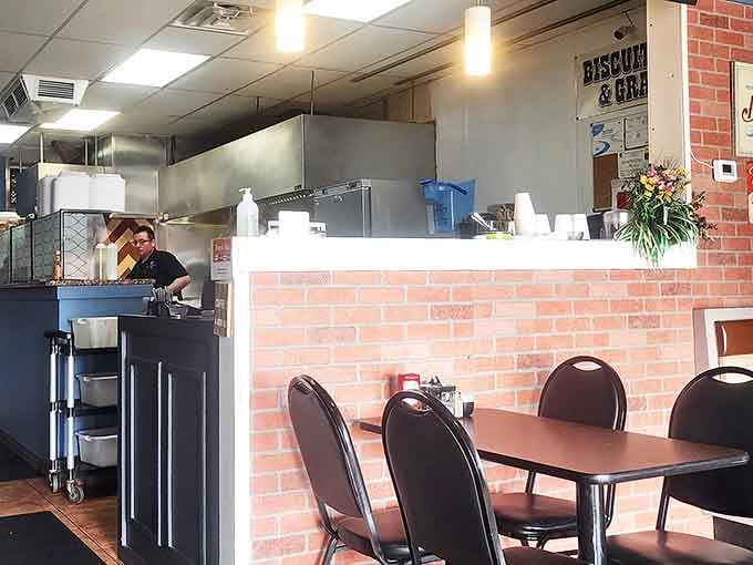 The open kitchen design lets you witness breakfast magic in action&mdash;like watching a well-choreographed dance where the final number is pancakes.