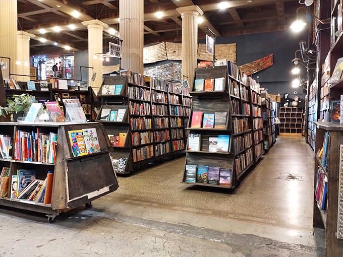 Books arranged by someone who understands that browsing should feel like treasure hunting. Indiana Jones would approve.