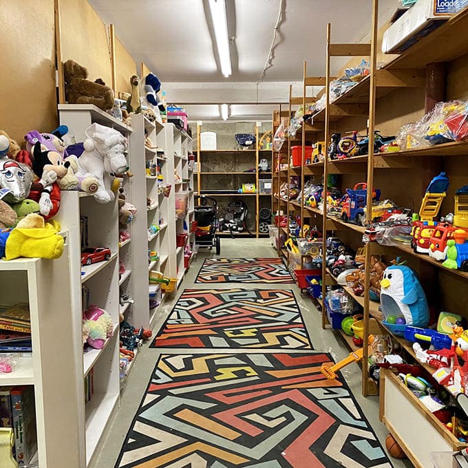 A toy wonderland where stuffed animals and colorful playthings create a nostalgic journey through childhood memories.