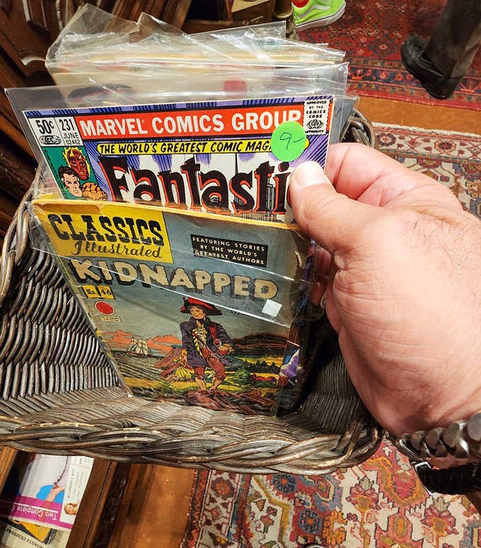 Vintage comics nestled in protective sleeves&mdash;where childhood nostalgia meets serious collecting. That Fantastic Four might fund your retirement!