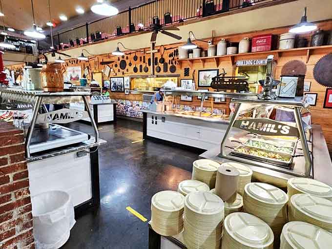 The buffet stations gleam with promise – an array of Southern delights awaiting your strategic approach to plate-filling, a skill locals have perfected over years of practice.