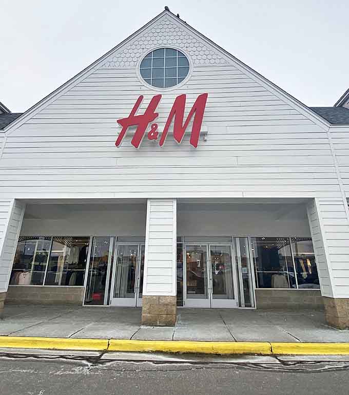 H&M's clean white facade and bold red logo promise fast fashion finds that let you experiment with trends without committing your entire paycheck.