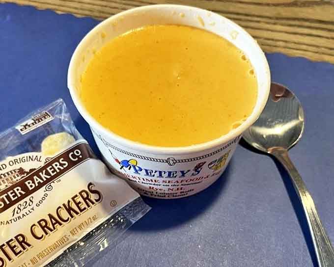 Lobster bisque that's basically a warm hug in a cup. Paired with oyster crackers, it's the comfort food of Neptune's dreams.