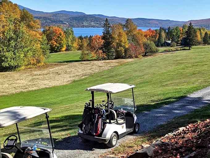 Golf carts and autumn vistas&mdash;where "a good walk spoiled" becomes "a good walk enhanced" thanks to Maine's spectacular scenery.